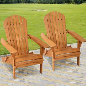 adirondack chair patio outdoor chairs folding weather resistant lawn chair w/arms solid wood recliner fire pit chair for deck, backyard, pool, set of 2