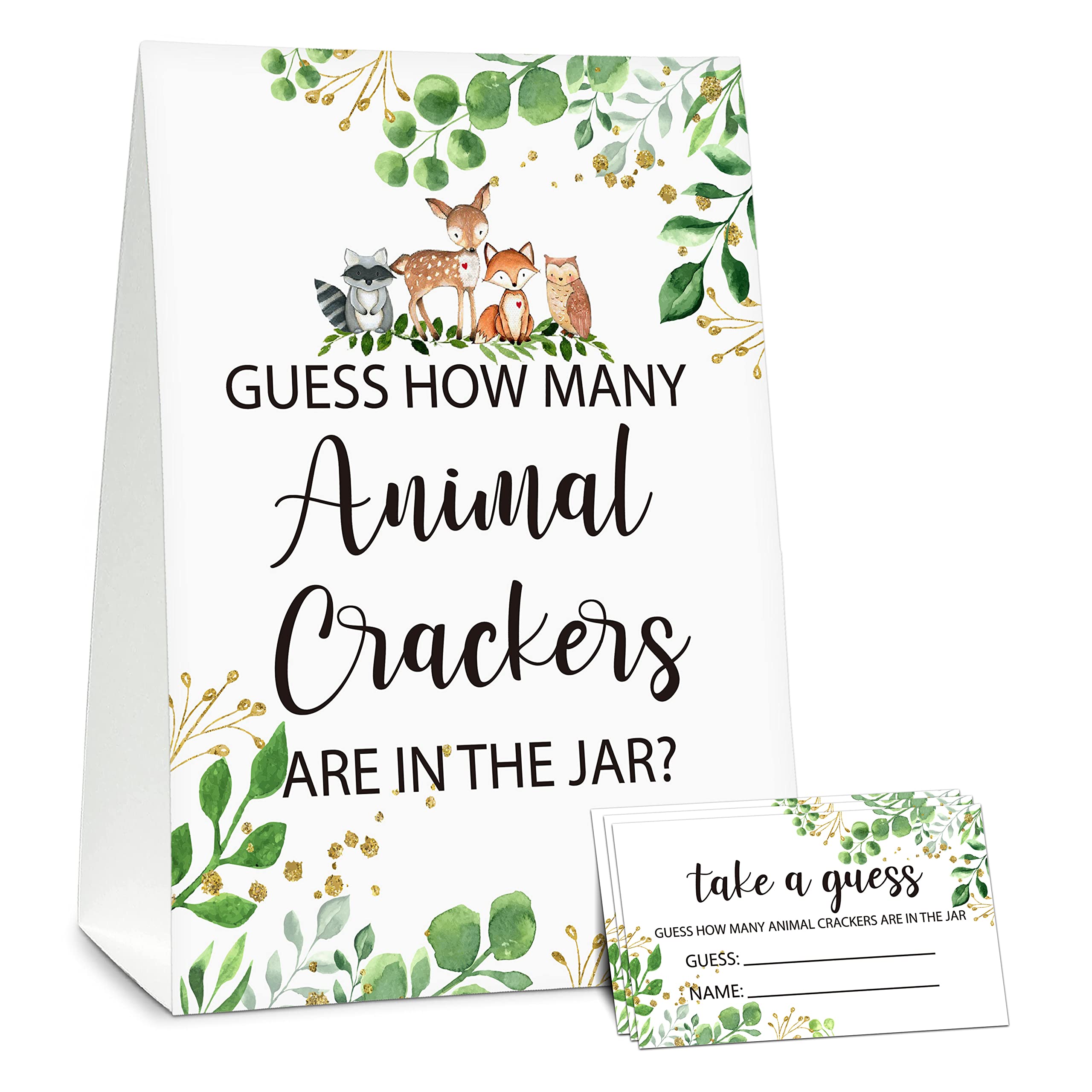 Woodland Guess How Many Animal Crackers Are In The Jar Baby shower Game Cards,Jungle Safari Theme Baby Shower Games-1 Sign And 50 Cards- Baby shower Party Decoration Supplies-C09