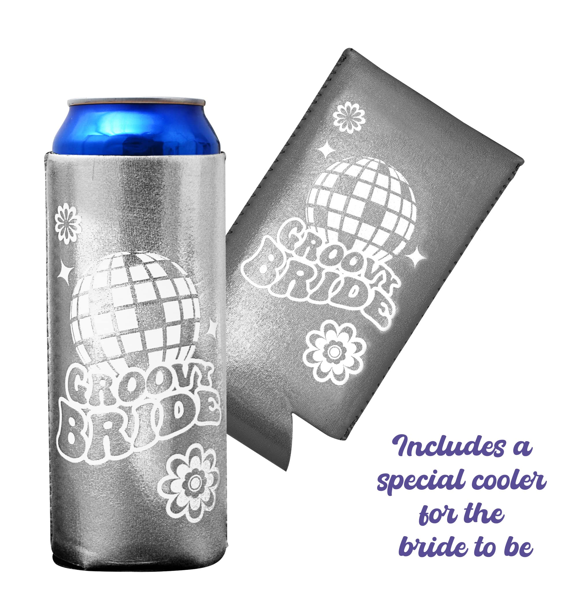 Last Disco Bachelorette Party Coozies Skinny Can {12 Pack} Includes Bride Coozie and 11 Slim Bachelorette Coozies for 70s Bachelorette Party