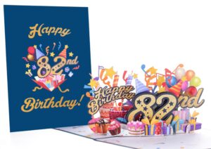 igifts and cards happy 82nd blue birthday 3d pop up greeting card – awesome 82 birthday card for man, woman, happy eighty two birthday gift for dad, mom, best husband, wife unique present, 5" x 7"