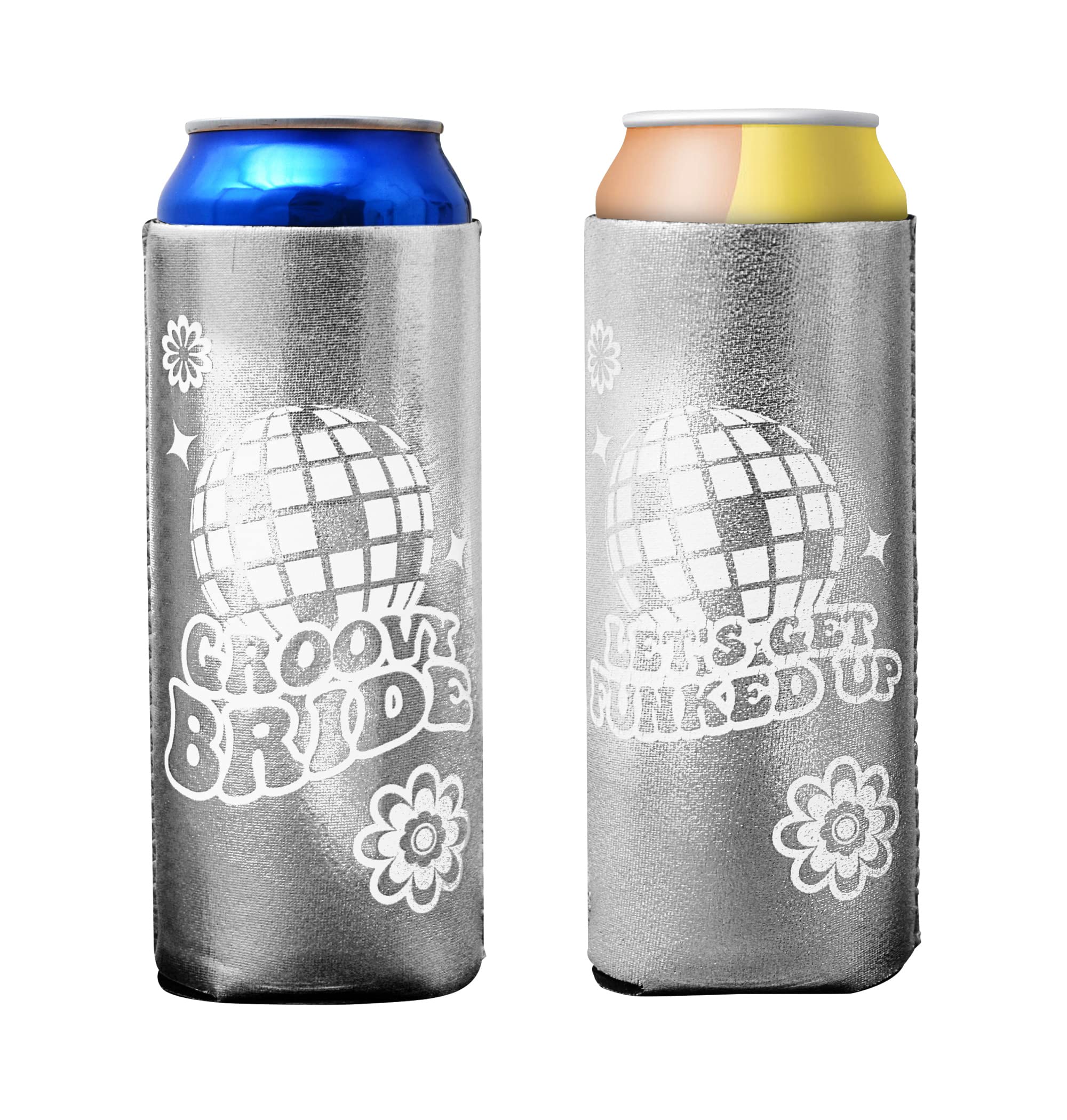 Last Disco Bachelorette Party Coozies Skinny Can {12 Pack} Includes Bride Coozie and 11 Slim Bachelorette Coozies for 70s Bachelorette Party