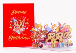 igifts and cards happy 88th red birthday 3d pop up greeting card – awesome 88 birthday card for woman, man, happy eighty eight birthday gift for mom, dad, wife, husband present, 5" x 7"