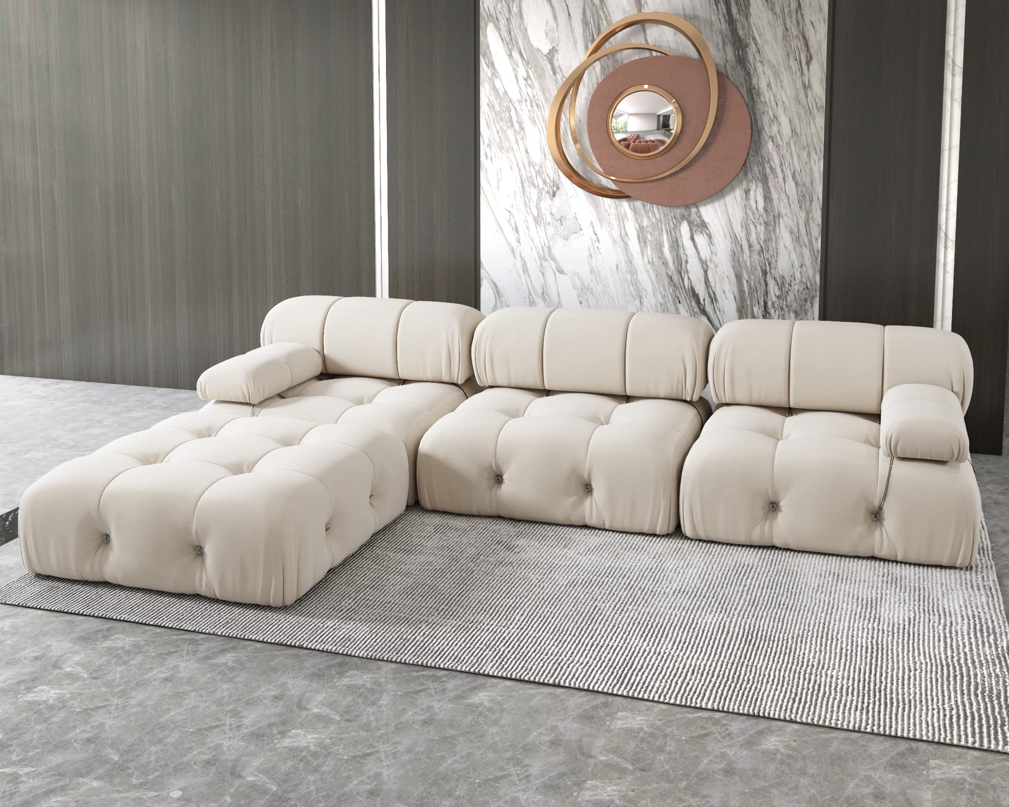 Sdorens Modern Velvet Sectional Sofa, L Shape Minimalist Modular 4-Seater Sofa with Ottomans for Living Room Office Apartment (104in/Beige)