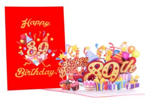 igifts and cards happy 89th red birthday 3d pop up greeting card – awesome 89 birthday card for woman, man, happy eighty nine birthday gift for mom, dad, wife, husband present, 5" x 7"