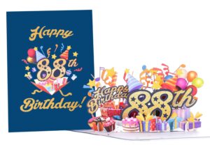 igifts and cards happy 88th blue birthday 3d pop up greeting card – awesome 88 birthday card for man, woman, happy eighty eight birthday gift for dad, mom, husband, wife, 5" x 7"