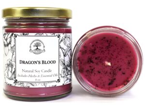 dragons blood soy candle by art of the root | with essential oils & real dragon's blood | use in power, purification, love, protection rituals | hoodoo wiccan pagan conjure