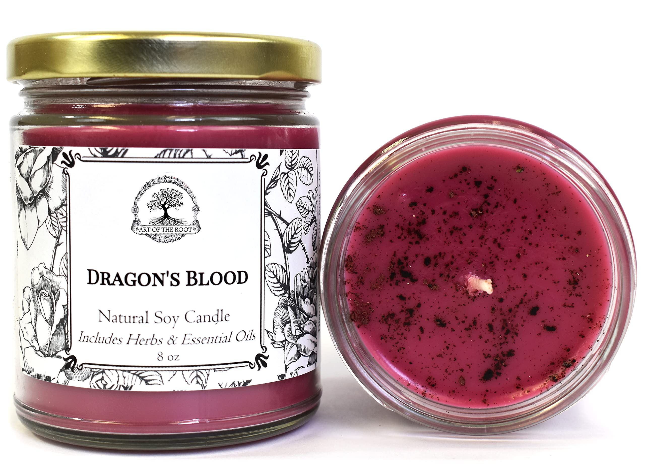 Dragons Blood Soy Candle by Art of the Root | with Essential Oils & Real Dragon's Blood | Use in Power, Purification, Love, Protection Rituals | Hoodoo Wiccan Pagan Conjure