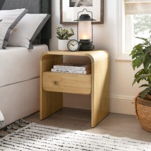 musehomeinc modern solid wood nightstand/end table with for bedroom,bedside furniture with one storage drawer and open shelf,modern end tables organizer for living room/hallway/entryway