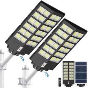 a-zone 1500w solar street light motion sensor, 6500k solar powered outdoor lights dusk to dawn, waterproof ip66, solar outdoor lights for yard, piazza (2 pack)