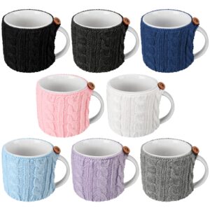 8 pcs coffee mug sweater cozy sleeve mug reusable knitted cozy crochet coffee sleeves cup tea cozy handmade tableware coffee and tea mug warmer for women men(multi color, 8 pcs)