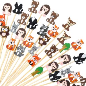 woodland animal cocktail picks safari animal cupcake toppers jungle party food appetizers toothpicks for baby shower birthday party drink fruit dessert decorations supplies (100)