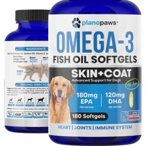 omega 3 fish oil for dogs capsules - salmon oil for dogs - dog fish oil supplement may help shedding, allergy, itching - support dry skin, joints - dog skin and coat supplement - 180 fish oil pills