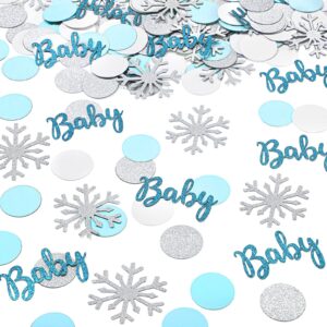 300 pcs winter baby shower table confetti glitter snowflake confetti silver white table decorations paper sprinkle party decorations for baby shower gender reveal birthday winter party decors (blue)