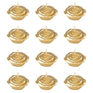 mega candles 12 pcs unscented gold floating rose petals flower candle, hand poured paraffin wax candles 1.5 inch diameter, home décor, wedding receptions, baby showers, birthdays, parties & more