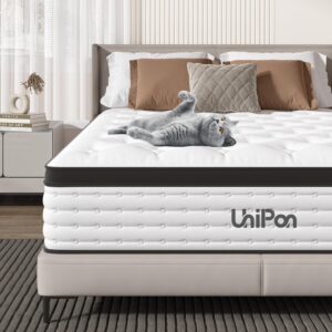 unipon 12 inch hybrid mattress king, spring mattress with gel memory foam, medium firm mattress, assembled in usa, supportive individually pocket spring mattress, bed in a box, pressure relief