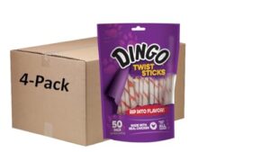 dingo twist sticks 200 count, rawhide for dogs, made with real chicken, 50 count (4 packs of 50 count)