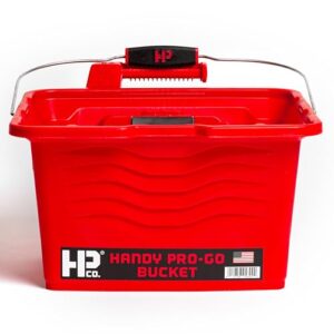 handy paint products pro-go bucket paint and tool bucket with brush holder that attaches to most ladders, 1 gallon, red