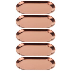 5pcs stainless steel oval shaped towel tray cosmetics jewelry storage tray dish plate (rose gold)