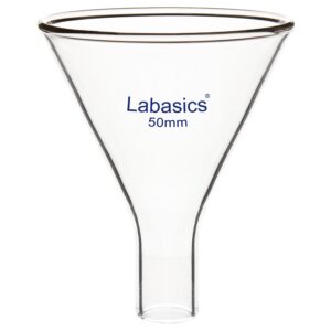 labasics glass powder funnel, heavy wall borosilicate glass short stem funnel with 50 mm top height and 26 mm stem height