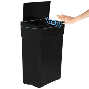 biqwbic 50 liter kitchen trash can with lid, automatic trash can touchless trash can, 13 gallon garbage can plastic trash can motion sensor trash can for kitchen bedroom office bathroom, black