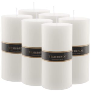 3×6 ivory pillar candles set of 6 unscented handpoured weddings, home decoration, restaurants, spa, church smokeless cotton wick - ivory 300hour