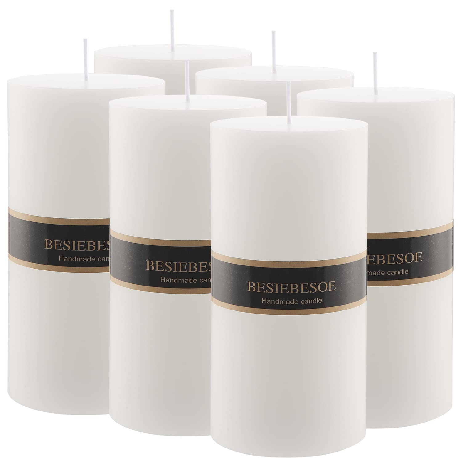 3×6 Ivory Pillar Candles Set of 6 Unscented Handpoured Weddings, Home Decoration, Restaurants, Spa, Church Smokeless Cotton Wick - Ivory 300Hour