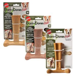 spot by ethical products 4 in bambone plus easy grip peanut butter, beef & chicken dog chew bundle - bamboo & nylon anti anxiety bone for aggressive chewers & dental health for dogs - medium (3 pack)