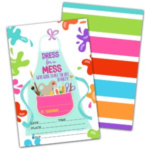 nyctug art painting colorful birthday invitation(4" x 6"), dress for a mess,paint craft birthday double-sided party invites- 20 invitations with envelopes-party supplies-a13