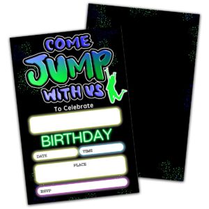 come jump with us birthday invitation(4" x 6"), trampoline birthday jumping party double-sided invites- 20 invitations with envelopes-party supplies-a19