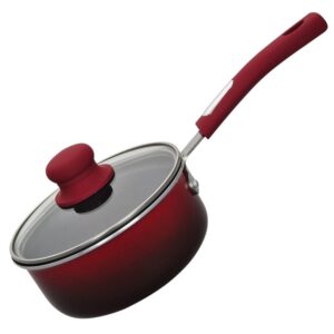 hamilton beach saucepan 2.5 quart red, nonstick saucepan with heavy-duty soft touch bakelite handle & glass lid | ergonomic design - multipurpose use | durable, rustproof