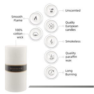 3×6 Ivory Pillar Candles Set of 6 Unscented Handpoured Weddings, Home Decoration, Restaurants, Spa, Church Smokeless Cotton Wick - Ivory 300Hour