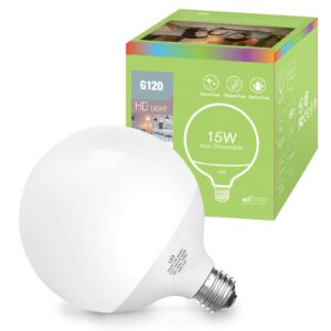 jardhom led light bulb,g120 globe bulb,15w (150w equivalent) globe light bulbs,daylight 5000k led bulb,non-dimmable,e26 base large decorative lamp,1100 lumer, for indoor room lighting globe light