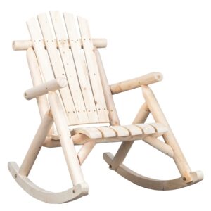 outvita wooden rocking chair, fir log adirondack rocker, outdoor wood accent furniture lounge chairs for garden patio backyard porch (natural finish)