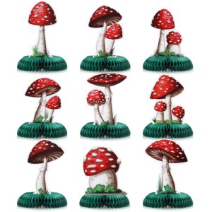 hanaive 9 pieces mushroom party decorations mushroom honeycomb centerpieces table topper mushroom party supplies wonderland party decor for baby shower birthday christmas home decor