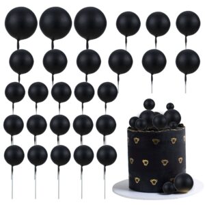 gyufise 30pcs mini balloon cake topper foam ball cake picks cupcake faux pearl balls diy cake insert topper decoration for anniversary graduation birthday party baby shower black