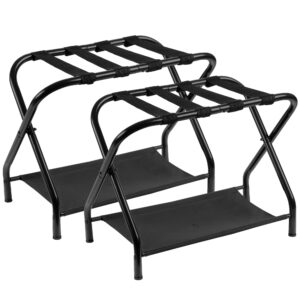 heybly luggage rack,pack of 2,steel folding suitcase stand with storage shelf for bedroom, hotel, foldable steel frame, guest room bedroom hotel, 26.2" l x 14.4" w x 20.5" h, black,hlr004b2