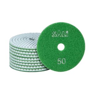 sali 10 pack diamond polishing pads 4 inch wet granite stone polish pad kit for drill, grinder, polisher polishing pad for concrete marble stone countertop quartz 50 grit