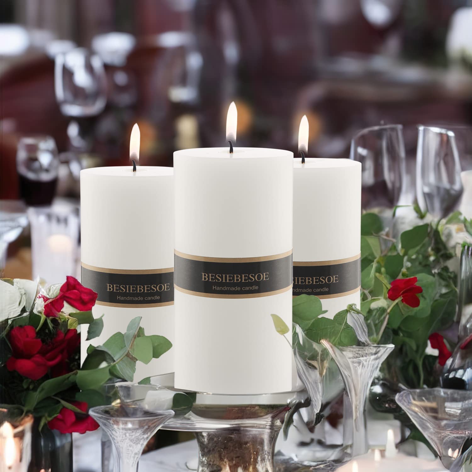 3×6 Ivory Pillar Candles Set of 6 Unscented Handpoured Weddings, Home Decoration, Restaurants, Spa, Church Smokeless Cotton Wick - Ivory 300Hour