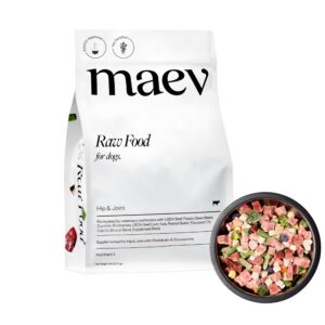 maev raw dog food, better than freeze dried dog food, flash frozen dog food with lean beef protein, vitamin-rich organ meat in every serving, hip and joint formulation, adult dogs, 10 pounds