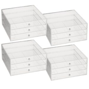 simply tidy clear 3-drawer organizer organize cosmetics, stationary, and arts & crafts - bulk 4 pack