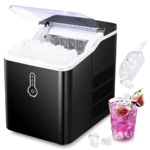 ice makers countertop, portable ice makers countertop with self-cleaning,9 bullet cubes ready in 8 mins,26lbs/24h，with ice scoop and ice basket，for home kitchen camping rv.(black)