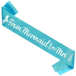 mermaid bridal bachelorette party sash teal blue glitter from mermaid to mrs sash mermaid bachelorette party sash mermaid bridal shower party supplies for engagement wedding party decorations