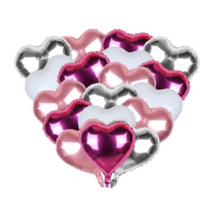 18 inch 20pcs hot pink heart foil balloons valentines day balloons silver heart balloons,pink heart balloons for wedding,bridal shower decorations,anniversary