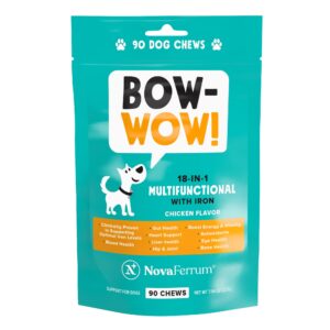 novaferrum bow wow | 18-in-1 multifunctional with iron supplement for dogs | blood support for anemia | glucosamine | probiotics | antioxidants | chicken flavor | 90 chews