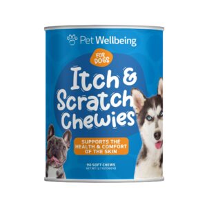 pet wellbeing itch & scratch chewies or dogs - vet-formulated - itchy skin & paws, hot spots, redness - 90 soft chews