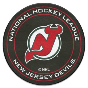 fanmats 35547 nhl retro new jersey devils hockey puck rug - 27in. diameter