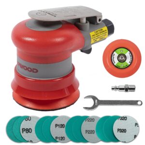 pneumatic random orbital sander 3-inch light weight palm sander 3/32" (2.5 mm) diameter orbit 12000 rpm with extra backing pad and 12pcs sandpaper