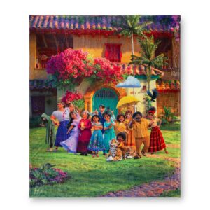 disney encanto family portrait silk-touch fleece throw blanket with blue sherpa backing | plush soft polyester cover for sofa and bed, cozy home decor, luxury room essentials | 50 x 60 inches