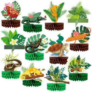 12 pcs reptile honeycomb centerpieces jungle animal birthday party decorations diy assemble reptile party favors snake lizard honeycomb centerpieces for birthday baby shower decor, photo booth props