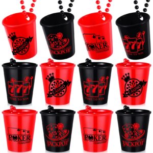 kingdder 12 pcs casino shot glass necklace on beaded plastic shot necklace cup shot glasses casino themed party favors, graduation las vegas party decoration, 4 styles(casino)